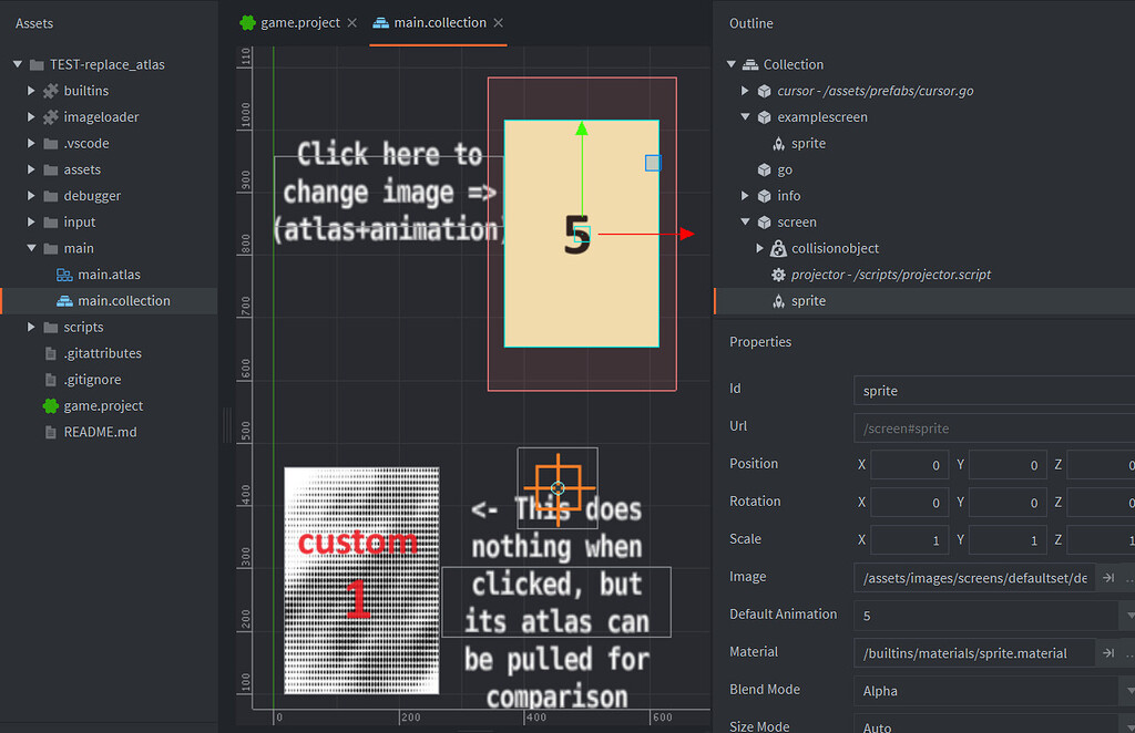 [FIXED] Setting sprite image with custom atlas results in crash - Bugs - Defold game engine forum